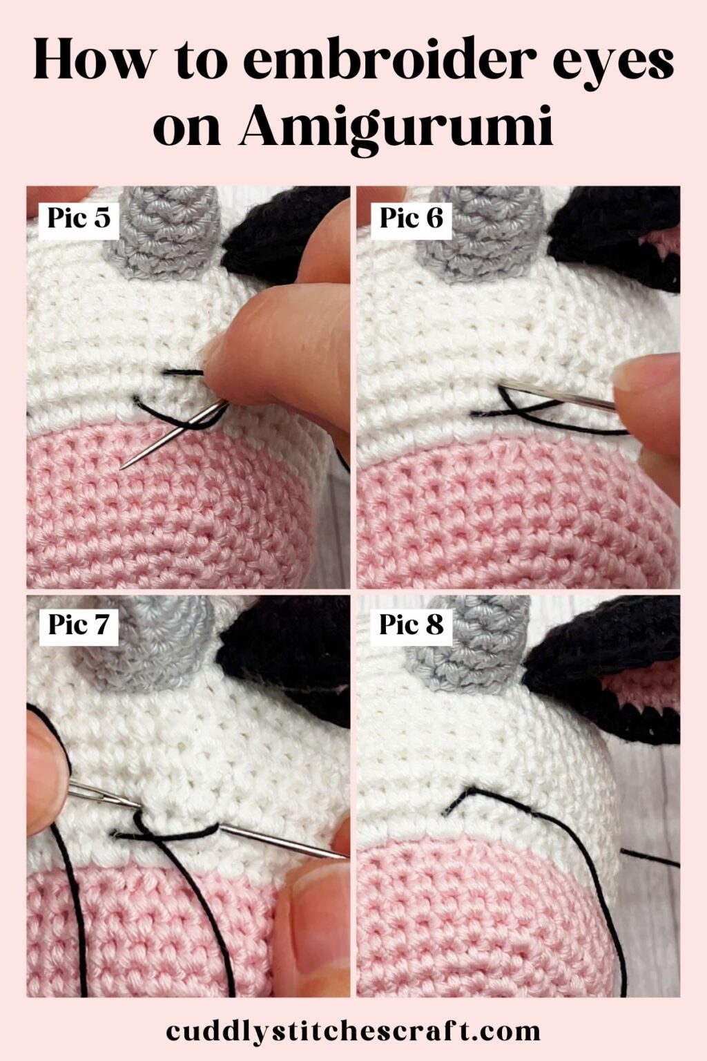 How to Embroider Eyes on Amigurumi Crochet - Cuddly Stitches Craft