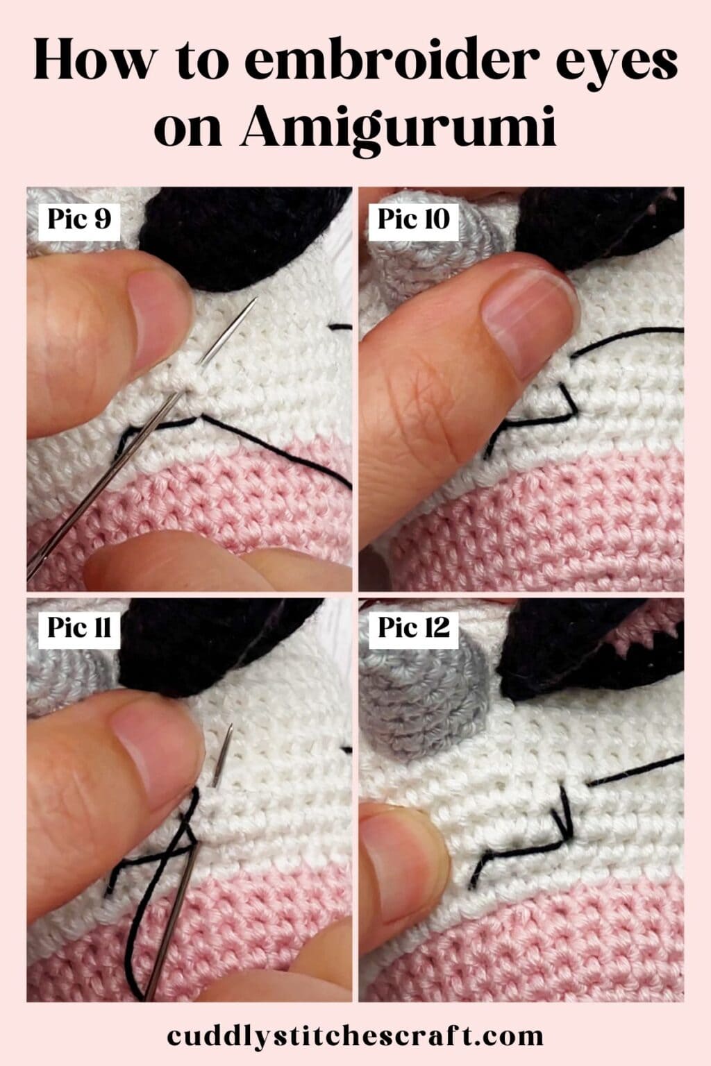 How to Embroider Eyes on Amigurumi Crochet - Cuddly Stitches Craft