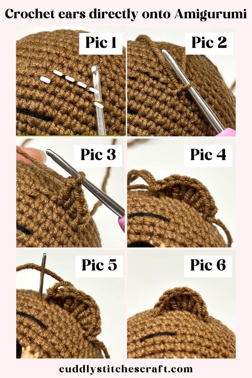 How to Crochet Ears Directly onto Amigurumi - Cuddly Stitches Craft